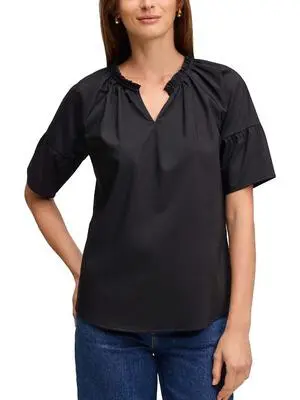 Foxcroft Vicky Stretch Cotton Blend Poplin Top - Black