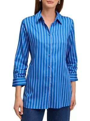 Foxcroft Evelyn Stripe Button-up Shirt - Cobalt Blue/ White