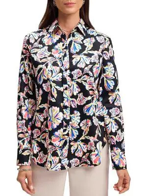 Foxcroft Foxcroft Meghan Floral Print Button-Up Shirt Black Multi