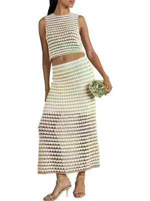 Zimmermann Tallow Cropped Striped Crocheted Cotton-blend Tank - Ivory