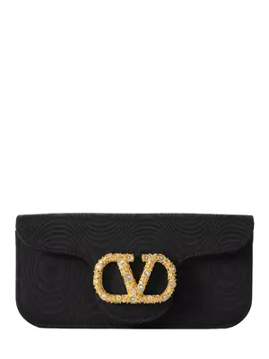 Valentino Garavani Locò Embellished Moire Clutch - Black