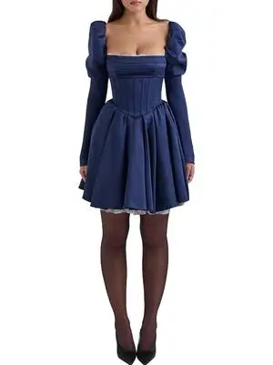 House Of Cb Venetia Puff Sleeve Corset Mini Dress - Dress Blues