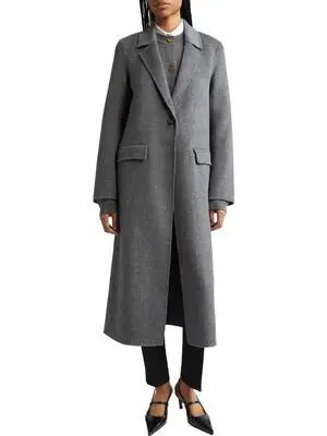 TOTEME One-button Double Face Wool Long Coat - Mid Grey Melange