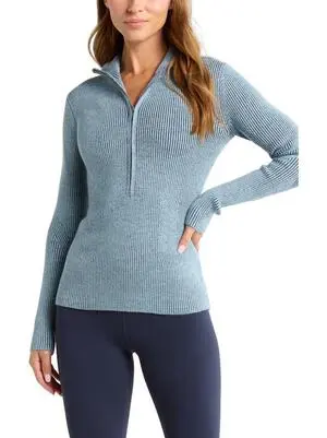 Zella Après Ski Half Zip Rib Sweater Blue Fog
