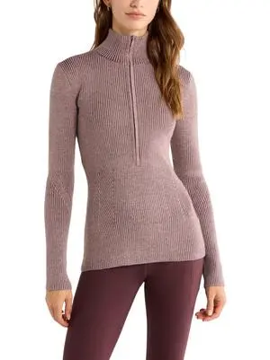 Zella Après Ski Half Zip Rib Sweater - Burgundy Fudge
