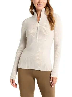 Zella Après Ski Half Zip Rib Sweater - Ivory Egret