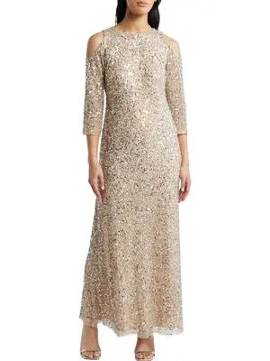 Pisarro Nights Beaded Cold Shoulder Cocktail Dress - Blush