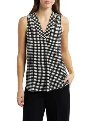 Anne Klein Polka Dot Pleat Front Shell - Anne Black/ White