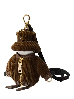 Prada Corduroy Charm Keychain - Tobacco