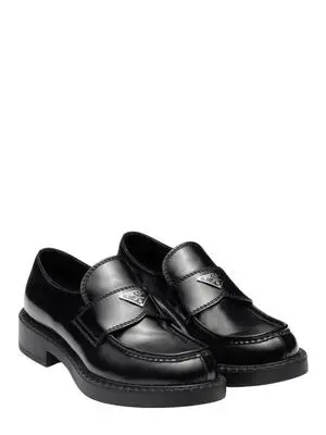 Prada Chocolate Brushed Leather Loafers - Black