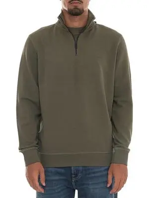 BOSS Cotton Turtleneck Jumper With Half-zip Closure Green