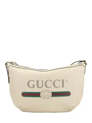 Gucci Leather Logo Printed Hobo - White