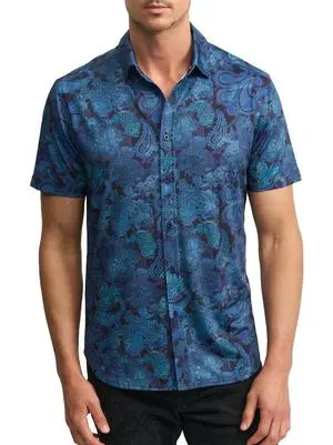 Robert Graham Cusco Performance Short Sleeve Button-up Shirt - Navy