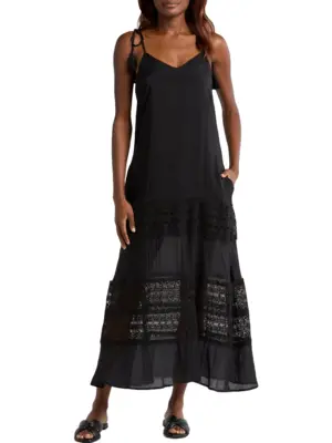 Elan Lace Tie Strap Cover-up Maxi Dress - Black