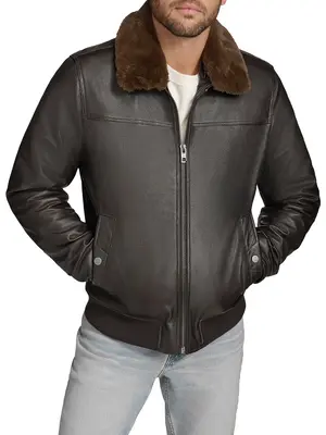 Andrew Marc Leather Jacket With Removable Shearling Collar - Black