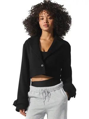 Alo Yoga Wool Cropped Metro Trench Jacket Black