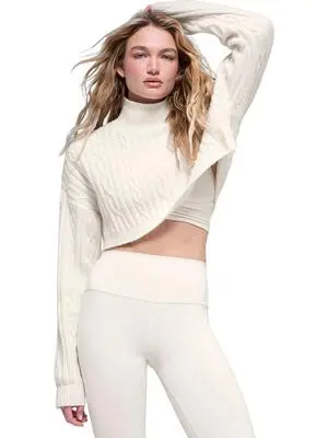 Alo Yoga Cable Knit Cropped Turtleneck Top - Ivory