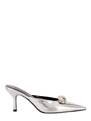 Retrofete Francesca Leather Kitten Mule - Shiny Silver