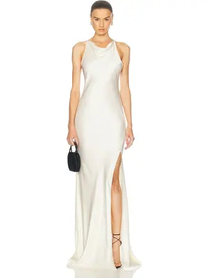 Lapointe Satin Halter Gown - Cream