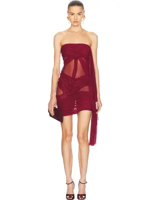 DI PETSA Wetlook Strapless Mini Dress - Burgundy