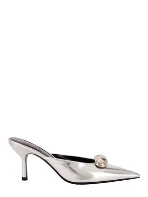 Retrofete Francesca Leather Kitten Mule - Shiny Silver
