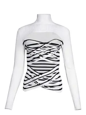 JEAN PAUL GAULTIER Mariniere Laceree Long Sleeve Top - White