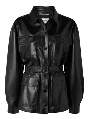 Saint Laurent Belted Leather Jacket - Black