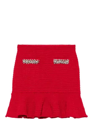 SELF-PORTRAIT Grid-knit Mini Skirt - Red