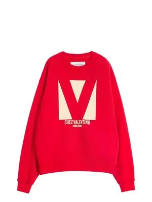 Valentino Garavani Cotton Crew-neck Sweatshirt With Chez Print - Red