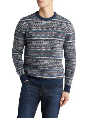 SCHOTT Schott NYC Fair Isle Wool Blend Sweater Blue