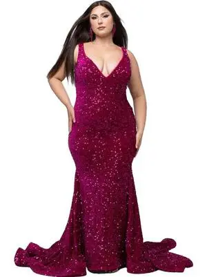 SYDNEY'S CLOSET Sequin Mermaid Evening Gown - Magenta