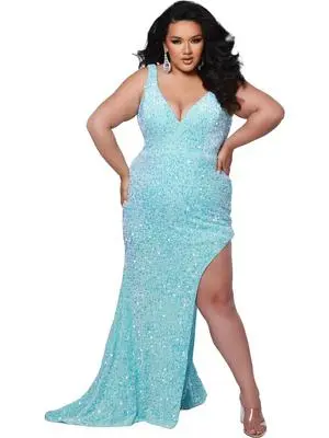 SYDNEY'S CLOSET Sequin Velvet Gown - Aqua Breeze