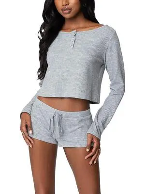 EDIKTED Teddy Waffle Shorts - Gray Melange