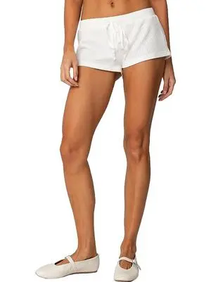 EDIKTED Teddy Waffle Shorts - White