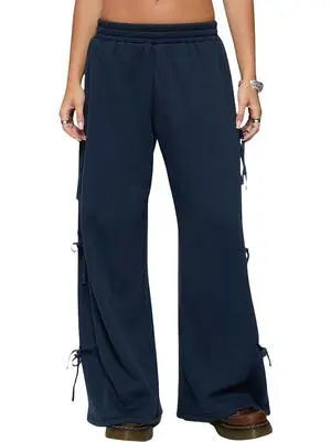 EDIKTED Claudette Baggy Ribbon Sweatpants - Navy