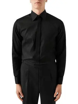 Eton Contemporary Fit Twill Fly Front Formal Shirt - Black