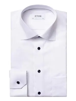 Eton Classic Fit Twill Shirt With Navy Details - White