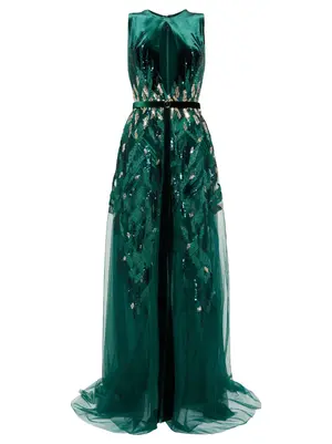 SAIID KOBEISY Sequin-embellished Gown - Green