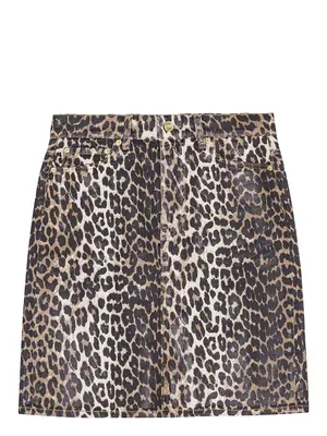 GANNI Leopard-print Denim Midi Skirt - Brown