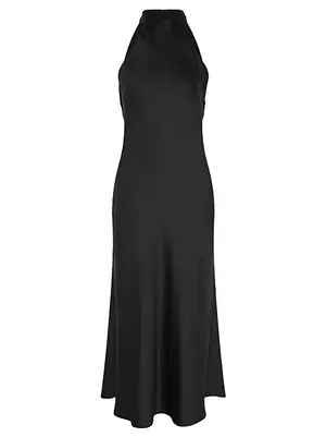 OMNES Seychelles Halterneck Satin Maxi Dress - Black