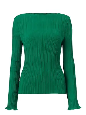 Whistles Elsa Boat-neck Plissé Top - Green
