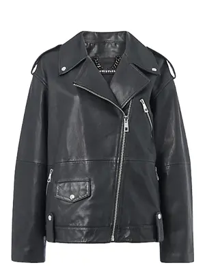 Whistles Freja Zip-up Leather Biker Jacket - Black