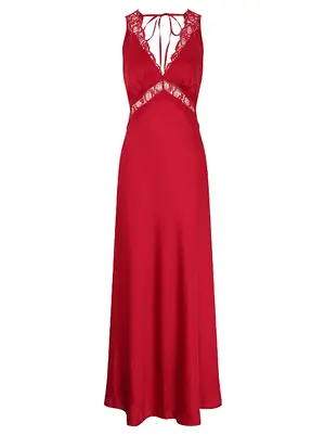 OMNES Aurelia Lace-trim Satin Maxi Dress - Barbados Cherry