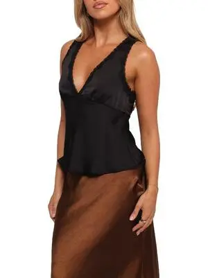 PETAL & PUP Kelso Lace Trim Satin Tank - Black