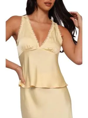 PETAL & PUP Kelso Lace Trim Satin Tank - Lemon
