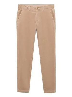 Mango Slim Fit Straight Leg Corduroy Trousers - Beige