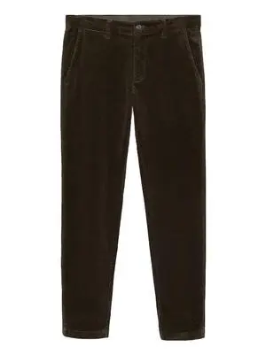 Mango Slim Fit Straight Leg Corduroy Trousers - Khaki Green