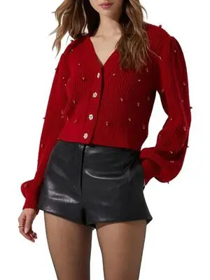 Astr The Label Delsie Embellished Cardigan - Red