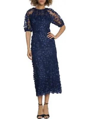 Maggy London Floral Appliqué Midi Dress - Navy