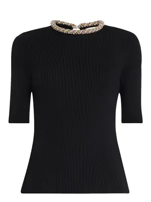 Lafayette 148 New York Embellished Rib Knit Sweater - Black